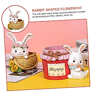 ABOOFAN Little Cute Rabbit Lying on The Basket Easter Flower Pot Bunny Succulent Pot Rabbit Planter Pot Animal Planter Bunny Figurine Pen Holder Small Bonsai Pot Resin Office Juicy