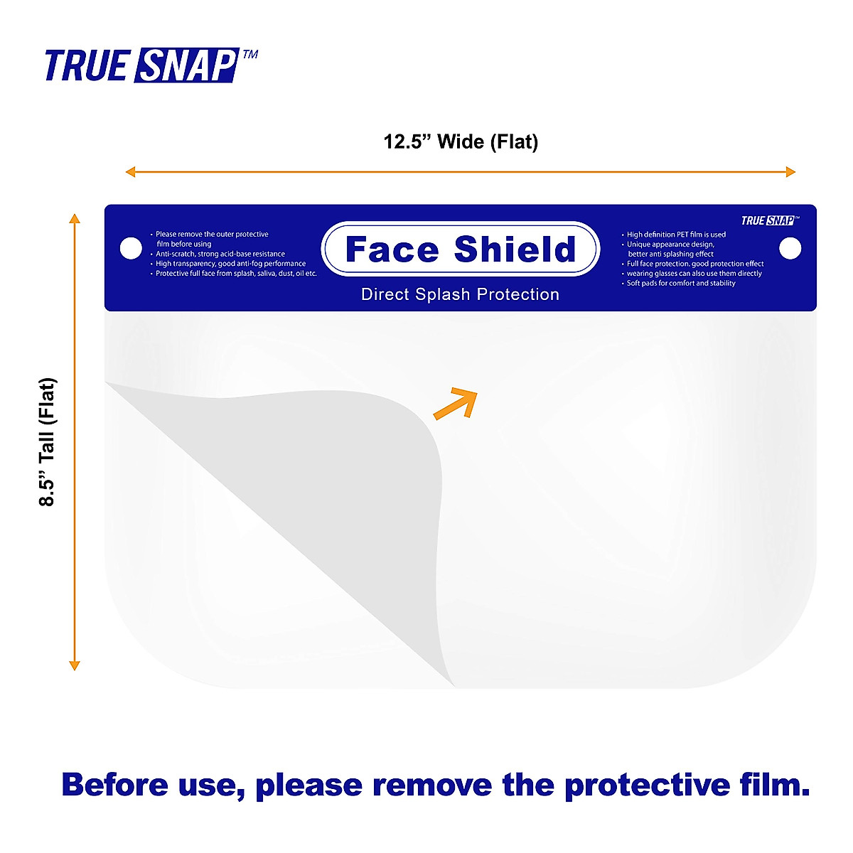 Face Shield 10-Pack, Reusable Transparent Anti-Fog Visor Full Face Safety Cover with Comfort Foam, Adjustable Band to Fit All Sizes, 10-Pack