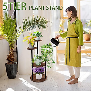 Koalaime 5 Tier Plant Stand Indoor, Metal Wood Plant Stands For Indoor Plants Multiple, Corner Flower Pot Stand Tiered Plants Shelf Stands for Living Room Bedroom, Brown