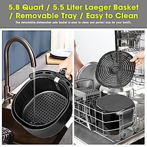 Air Fryer 5.8QT/5.5L, Uten 1700W AirFryer High-Power Electric Hot Temperature Control & Timer Knob, Non Stick Fry Basket, Dishwasher Safe, Apply to Party, Afternoon Tea, Black