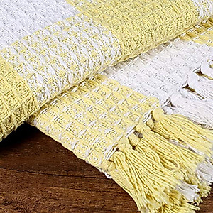 Buffalo Plaid Cotton Throw Blanket With Fringes 50x60 Inch- Lime Yellow,Cotton Throw For Sofa, Farmhouse Throw,Throw For Couch,Everyday Use,Well Crafted For Durabilty,All Season Blanket