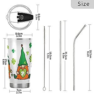 xigua St.patrick's Day Cartoon Gnome 20oz Tumbler with Lid and Straw,Vacuum Insulated Stainless Steel Water Cup,Hot and Cold Drink Cup for Car,Sports, Household, Travel 1