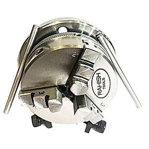 3" inches (75mm) 4 slots Horizontal and Vertical (H/V) Rotary Table with 65mm 3 Jaws Self Centering Chuck with Back Plate and T-nuts for Milling Engineering Tools