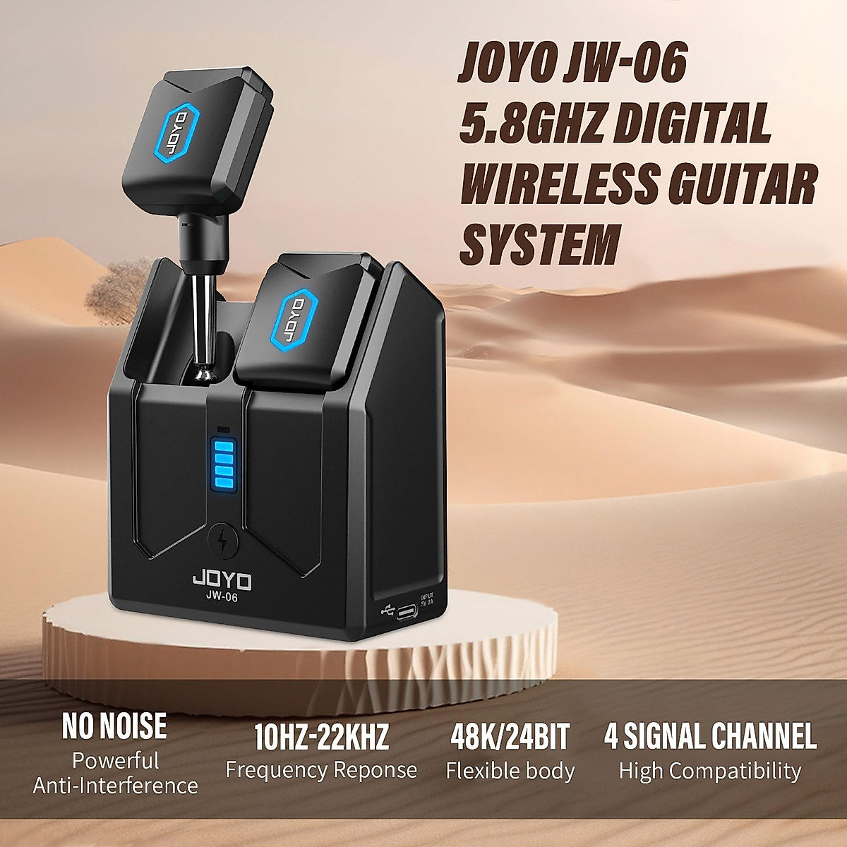JOYO Wireless Guitar System 5.8GHz Wireless Guitar Transmitter Receiver with Charging Box 4 Signal Channel for Guitar Bass Electric Instruments (JW-06)