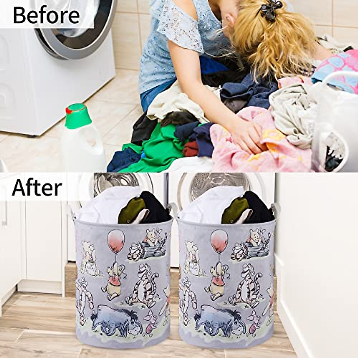 Winnie Storage Basket, Nursery Large Hamper Canvas Laundry Basket Foldable With Waterproof Pe Coating,For Kids Boys And Girls, Bathroom, Bedroom, Clothes,Toy Bin