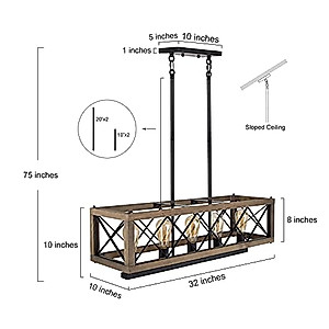 LALUZ Farmhouse Chandelier, 5-Light Chandeliers for Dining Room, 32" Rustic Wood Kitchen Island Lighting