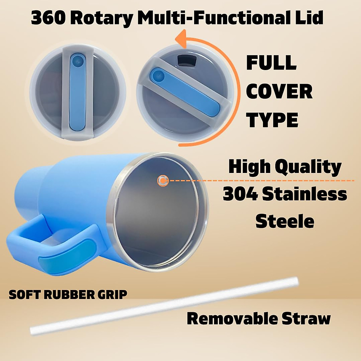 40 oz Tumbler with Handle and Straw Lid Insulated Reusable Stainless Steel Travel Mug Iced Water for Hot Spring and Summer Vacation, Tumbler with Handle, H2.0 Flowstate Quencher (Cream)