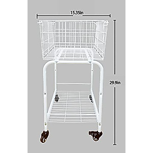 basket for garments storage, easy moved with wheels have brake, Laundry basket, white color，rolling basket