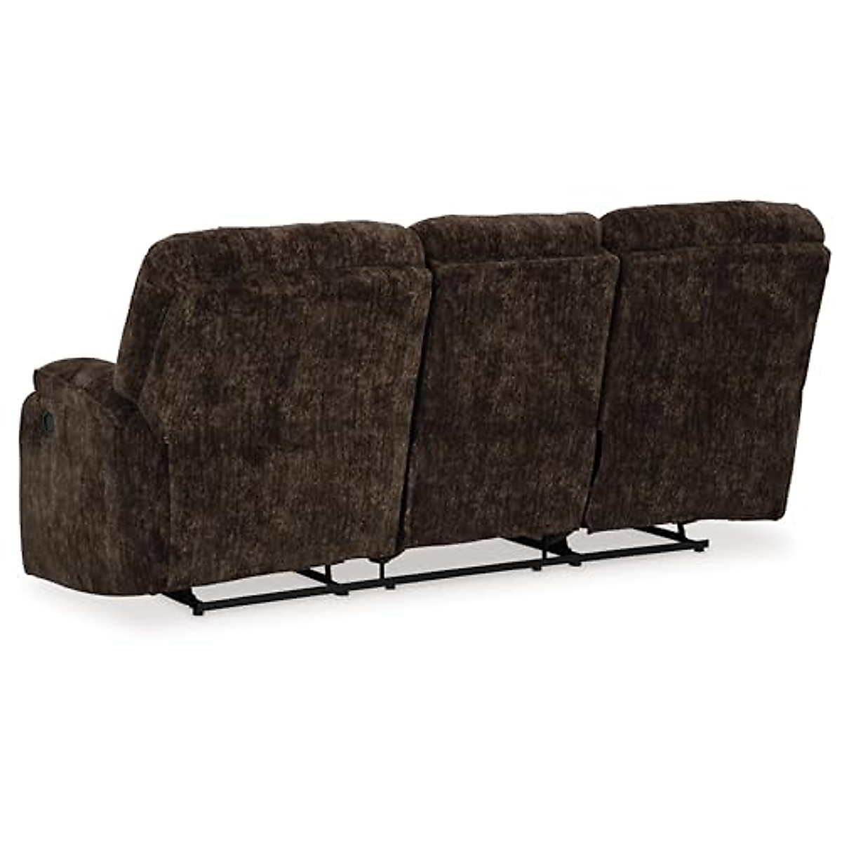 Signature Design by Ashley Soundwave Contemporary Manual Reclining Sofa with Drop Down Table, USB Ports and Cup Holders, Dark Brown