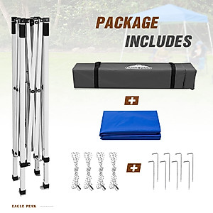 EAGLE PEAK 8x8 Slant Leg Pop-up Canopy Tent Easy One Person Setup Instant Outdoor Beach Canopy Folding Portable Sports Shelter 8x8 Base 6x6 Top (Blue)