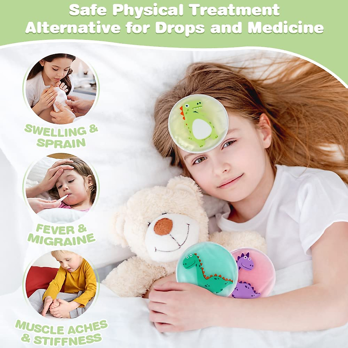 Hilph Kids Ice Packs for Boo Boos, Toddler Dinosaur Ice Pack Reusable Childrens Boo Boo Buddy Hot Cold Gel Packs for Kids Injuries, Pain Relief, Bumps & Bruises, Breastfeeding, Wisdom Teeth (3 Packs)