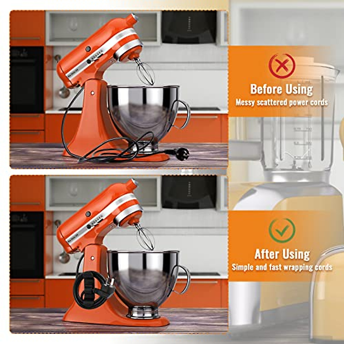 Cord Organizer for Kitchen Appliances & Electronics, 8 Pack Black White Stickly Cord Wire Holder Quickly Tidy Cord Wrap for Small Appliances Stand Mixer, Coffee Maker, Pressure Cooker, Air Fryer