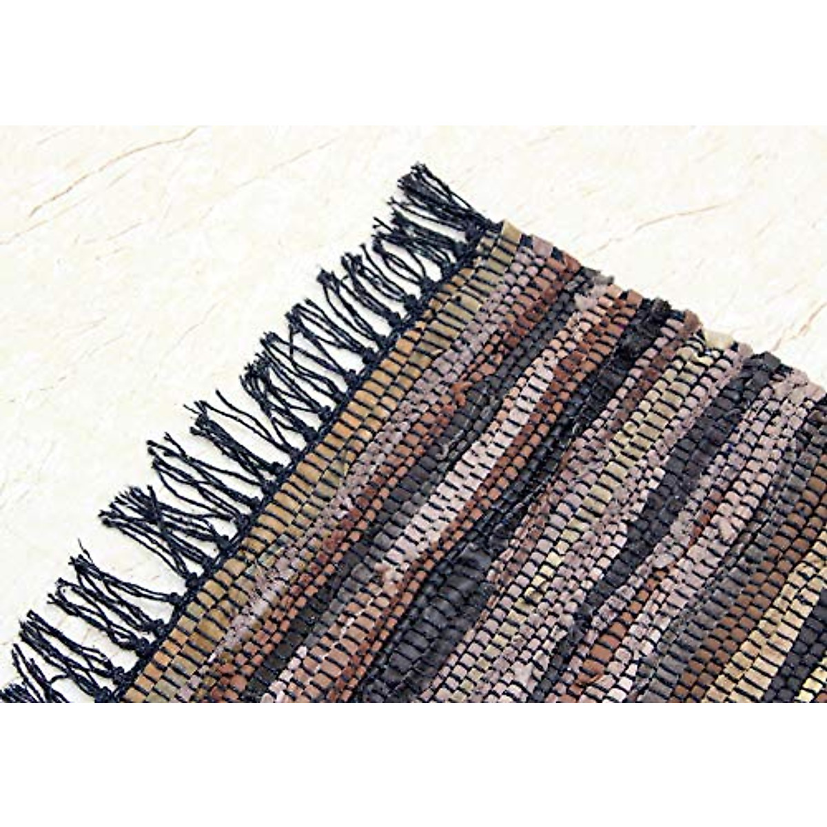 COTTON CRAFT Leather Chindi Area Rug - Boho Farmhouse Rustic Accent Rug - Handwoven Reversible Natural Recycled Leather Throw Rug - Entryway Living Room Dorm Study Gift - 24 x 36 Inch - Tan Multicolor