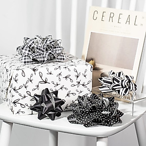 RUSPEPA Paper Christmas Gift Bow Assortment - Black and White Design for Christmas, Holiday, Birthday, Wedding, Baby Shower - Total 14 Bows, 3 Size