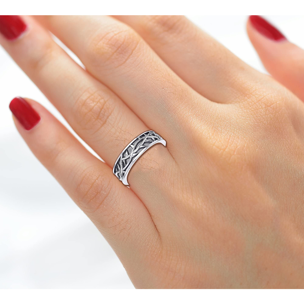 US Jewels Ladies 925 Sterling Silver Crown of Thorns Ring, Size 6