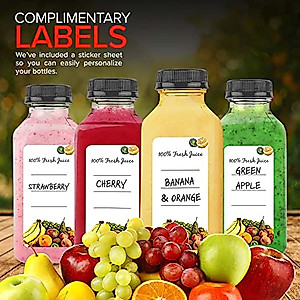 12 oz Plastic Bottles with Caps (100 pack) - Reusable Clear Empty Juice Bottles - 12 Oz Drink Containers for Mini Fridge, Juicer Shots - Mini Water Bottles - Include Labels, Brush & Funnel