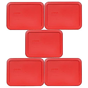 Pyrex 7210-PC 3 Cup Red Rectangle Plastic Food Storage Lid, Made in the USA - 5 Pack