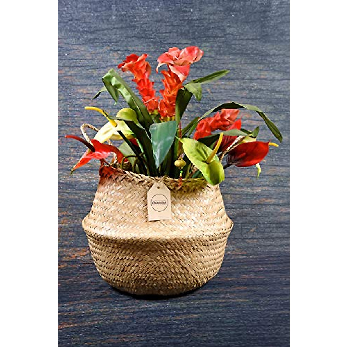 Chinoxinh Seagrass Woven Belly Basket with Handles - Multipurpose Handmade Wicker Rural Storage for Plant, Pot Decor, Laundry, Clothes, Blanket, Grocery and Outdoor Picnic (Original XXX-Large 14x16in)
