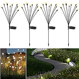 Solar Powered Firefly Lights, Solar Lights Outdoor Waterproof, 8 Warm White Light Bulbs Starburst Swaying, Solar Garden Decorative Lights, for Path Landscape Outdoor Decorative Lights (4 pcs)