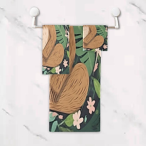 Flradish Sloth Yoga Towels 3 Pack Bath Towels for Bathroom Set Soft Cotton Highly Absorbent Lightweight & Quickdry Towel Set 1 Bath Towel,1 Hand Towel,1 Washclothe