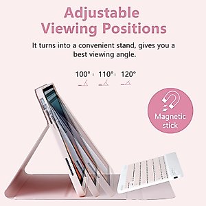MMK Keyboard Case for iPad 10th Generation 10.9" 2022, for iPad Keyboard 10th Generation Case for (A2757/A2777/A2696/A3162), for iPad Case with Detachable Bluetooth Keyboard & Pencil Holder-Pink