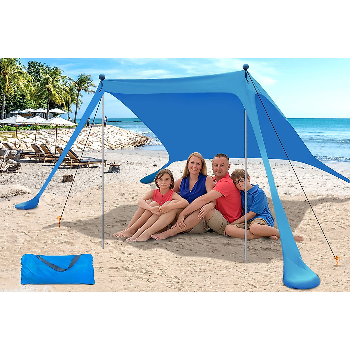 YENGIAM Beach Canopy Beach Tent Pop Up Shade 7.5X7.5 FT Portable Sun Shelter Extra Windproof Rope Stable Sun Protection with Carry Bag Easy Set Up for Family Outdoor Camping Fishing Backyard Picnics