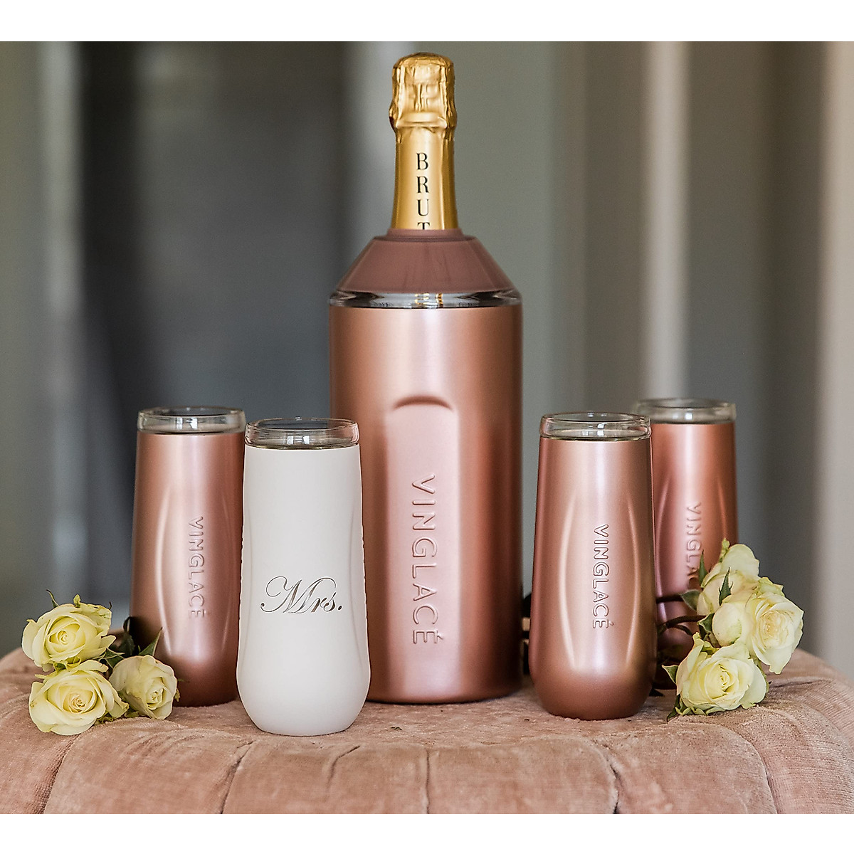Vinglacé Wine Bottle Chiller- Portable Champagne Insulator- Stainless Steel Wine Cooler Sleeve, Rose Gold