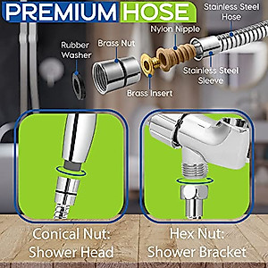 High Pressure Shower Head with Handheld Light weight 5-Mode Detachable Hand Held 70 Inch Stainless Steel Hose EPDM Pipe High flow Water Nozzle with Overhead Bracket Holder (Premium Chrome (5-Mode)