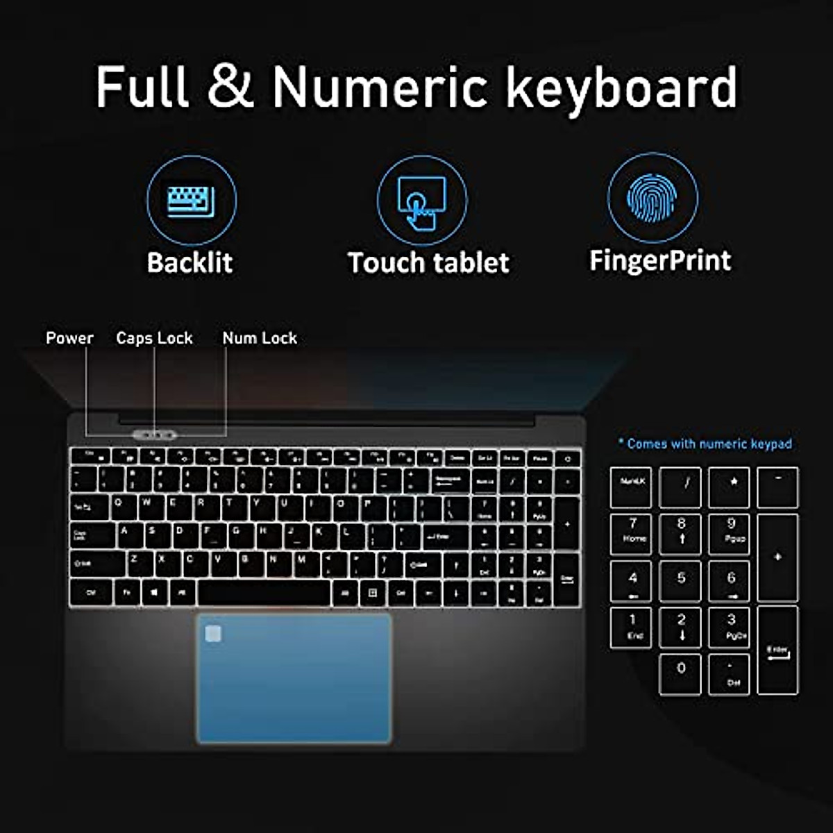 VGKE C15 Windows 11 Laptop 15.6" FHD, Full Size Backlit Keyboard with Fingerprint Reader, Intel Celeron N5095 Processor Quad-Core, 12GB RAM DDR4, 256GB SSD(Silver)