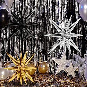 BlingABC Star Foil Balloons Gold Explosion 6PCS 14 Point Cone Balloons Magic Starburst Balloons Large for Wedding Anniversary Backdrop Birthday Party Decorations(27 & 22 inch)