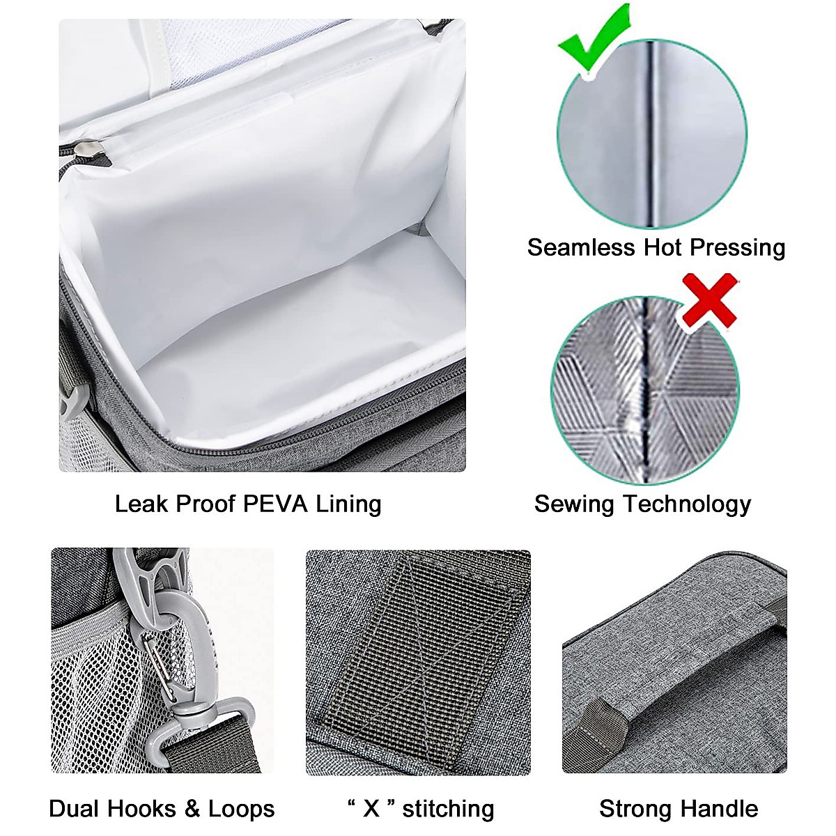 Voova Large Lunch Bag 12 Can (10L) Insulated Leakproof Soft Lunch Box for Adult Men Women, Collapsible Portable Small Cooler Bag Bento Lunchbox for Work Beach Picnic Camping, Grey