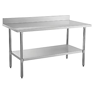 Kratos Stainless Steel Kitchen Prep Table 48"x24" with Backsplash and Undershelf, NSF Worktable for Restaurants - 18ga/430SS (28W-033)