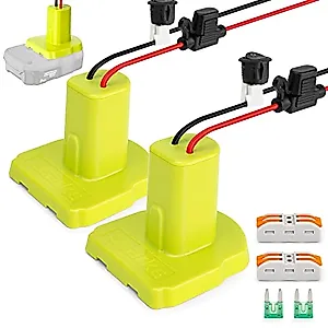 Power Wheel Adapter for Ryobi One+ 18V P108 P107 P102 P100 Li-ion & Ni-Cd Battery,Power Connector for Rc Toy & Car,12 Gauge Robotics Rc Truck（with 30A Fuse & Switch & Wire terminals）（2 Pack