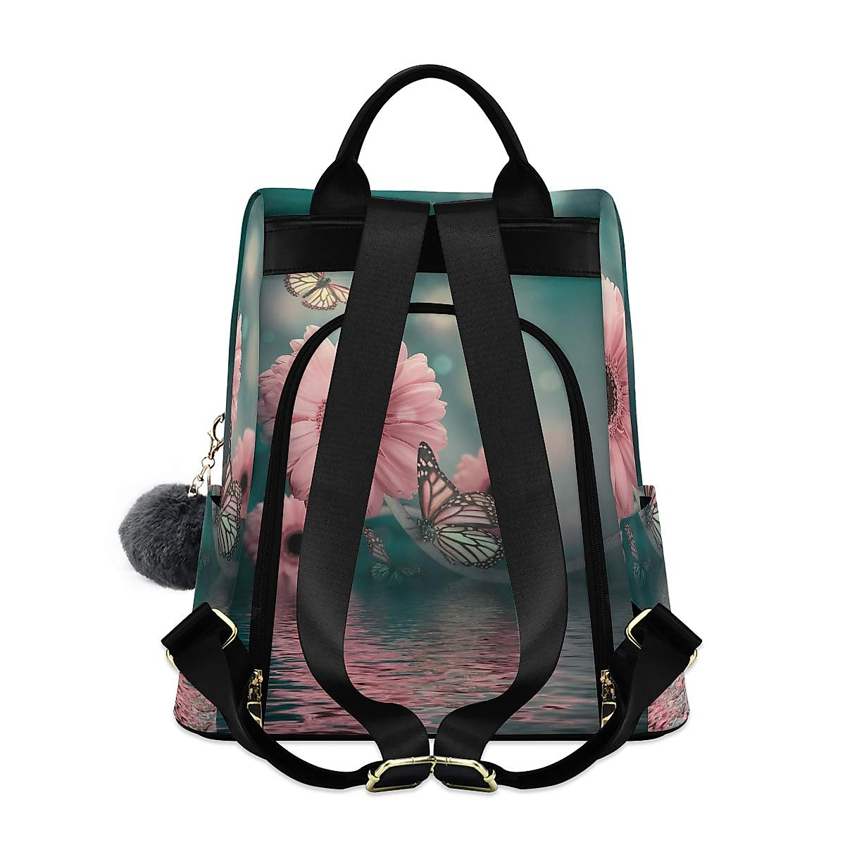 ALAZA Pink Floral Butterfly Backpack with Keychain for Woman Ladies