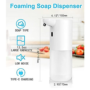 Josnown Automatic Foaming Soap Dispenser - 4 Gear Foaming Adjustable, USB Rechargeable, IPX5, Wall Mounted Sticker Available - 13.5oz/400ML Touchless Hand & Dish Soap Dispenser for Bathroom Kitchen