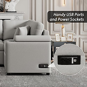 Verfur L Shaped Convertible Sectional Sofa with Pull Out Bed, Boucle Upholstery Reversible Couch with Cupholders&USB Ports, Power Sockets,4 Seater Corner Sofabed for Living Room Furniture Sets