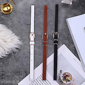 Ladies Skinny Thin PU Leather Dress Fit WaistBelt for Jeans with Gold Alloy Buckle(Black+Brown+White,Fit Waist Size 31-37 Inches)