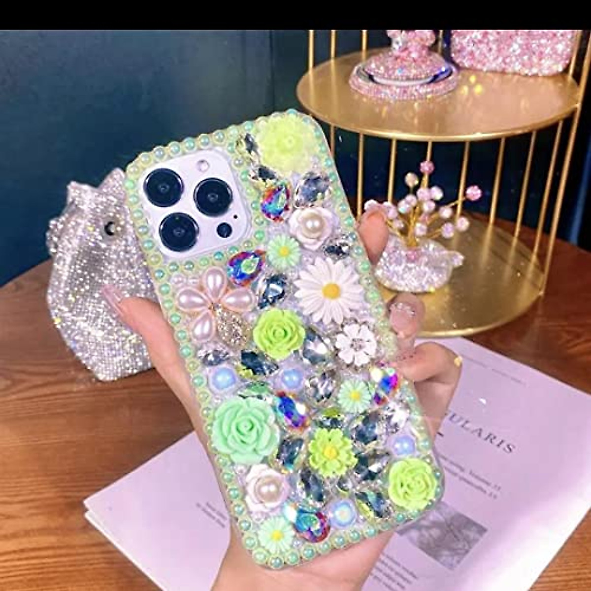 redecarie for Galaxy S9 Plus Crystal Rhinestone Case,Diamond Bling Floral Glitter Shiny Sparkle Women Girls Kids Cute 3D Protective Phone Case for Samsung Galaxy S9 Plus