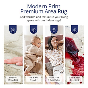 Abani Glam Beige Cream Area Rug - 8' x 10' - for Living Room, Bedroom, Dining - Abstract Stone Design - Soft, Durable, and Easy to Clean