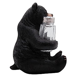 Sitting Black Bear Salt and Pepper Set Holder, Rustic Décor, Shakers Included, 7 Inches