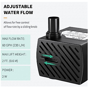 Uniclife Pet Replacement Pump 60 GPH 2W 2ft High Lift Quiet Pump for Smart Pet Fountains 12 V Compact Submersible Water Pump with 120 V Converter Adaptor for Nano Fish Tanks Bowls Up to 5 Gallons
