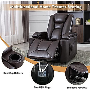 Phoenix Home Power Chair for Living Room Theater Recliner, Brown