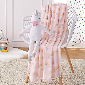 Amazon Basics Kids Unicorns & Rainbows Patterned Throw Blanket with Stuffed Animal Unicorn