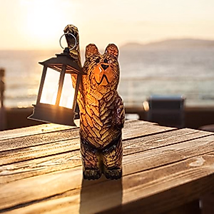 Carved Bear Chainsaw Carving with Lantern, Resin Lantern Bear Sculpture Decoration Lamp, Home Welcome Bear Solar Powered LED Outdoor Decor Garden Light, Indoor Outdoor Decor (A)