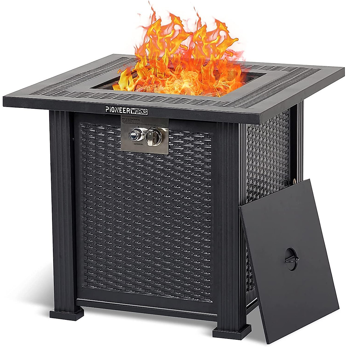 28 Inch Propane Fire Pit Table, PioneerWorks 50000BTU Rectangle Fire Table with Cover, Sturdy Steel and Iron Fence Surface, CSA Safety Certified, Companion for Your Garden Black