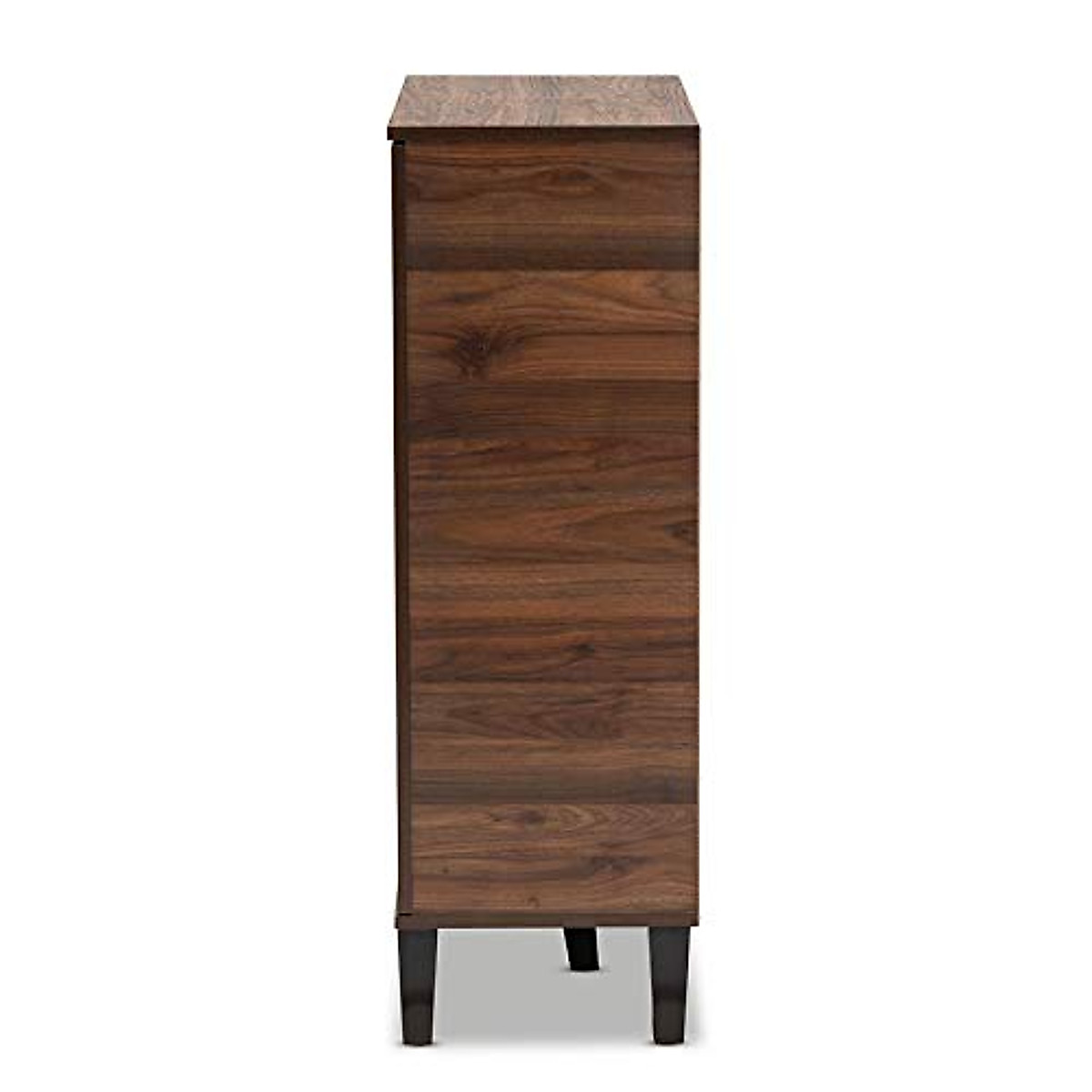 Pemberly Row Mid-Century Modern Two-Tone Walnut Brown and Grey Finished Wood 1-Door Shoe Cabinet