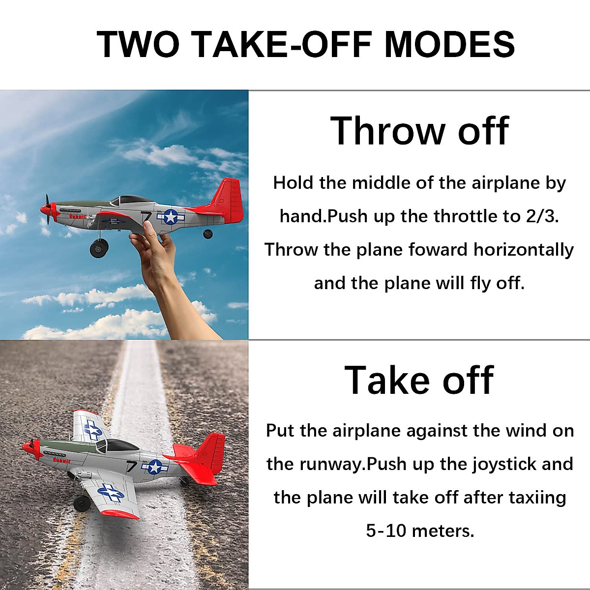 VOLANTEXRC RC Plane Ready to Fly for Beginners, 2.4Ghz 2CH RC Airplane P51 Mustang Toy Gift for Kids & Adults, with Gyro Stabilization System&2 Batteries (762-3)