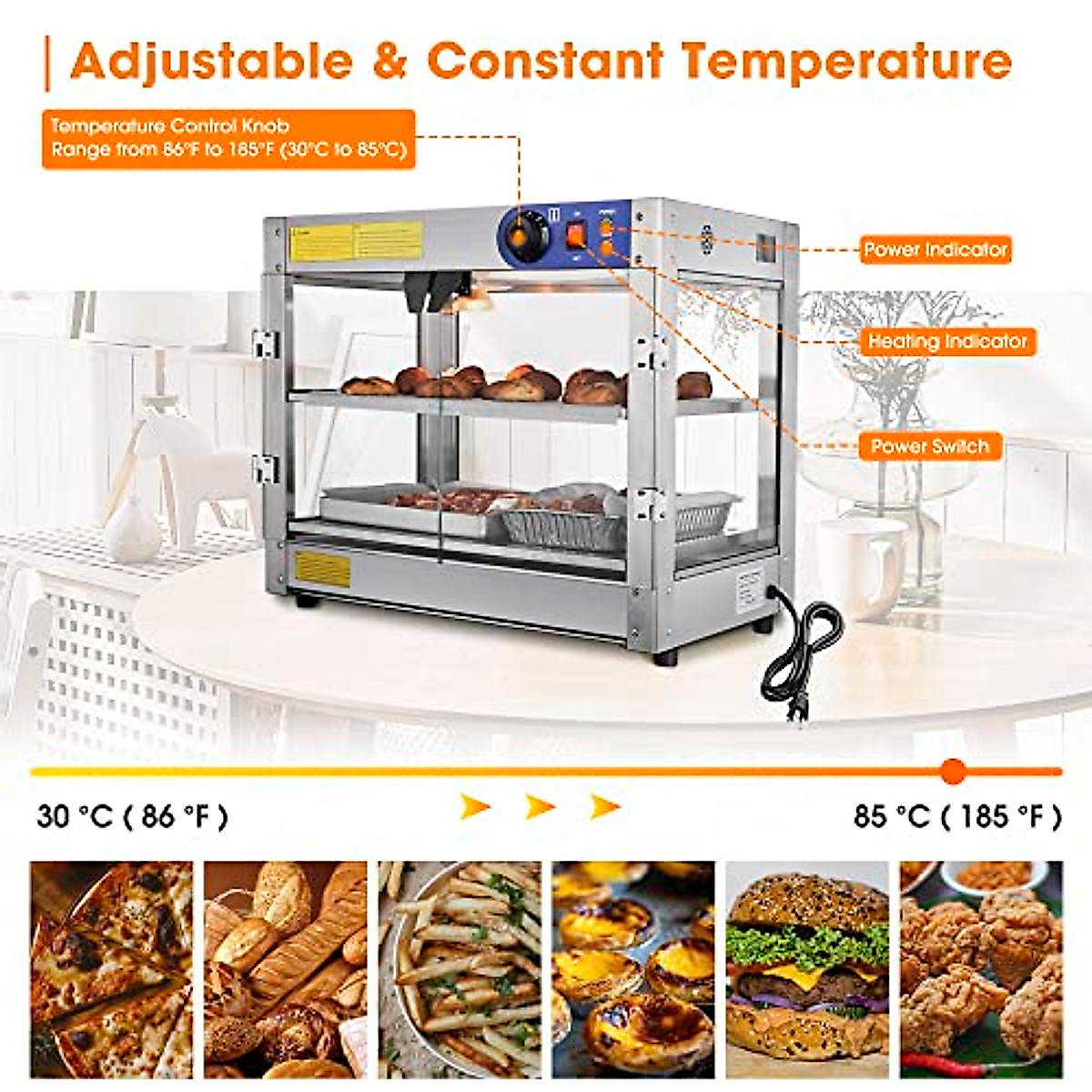 WeChef Commercial Food Warmer 2-Tier 110V Countertop Food Pizza Warmer 750W 24x15x20 Pastry Display Case