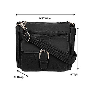 Roma Leathers Concealed Carry Cross Body Handbag - Premium Black Vegan Leather - Adjustable, Detachable, and Wire Reinforced Shoulder Strap - Front Buckle Closure - Dual Gun Entry - Designed in U.S.A