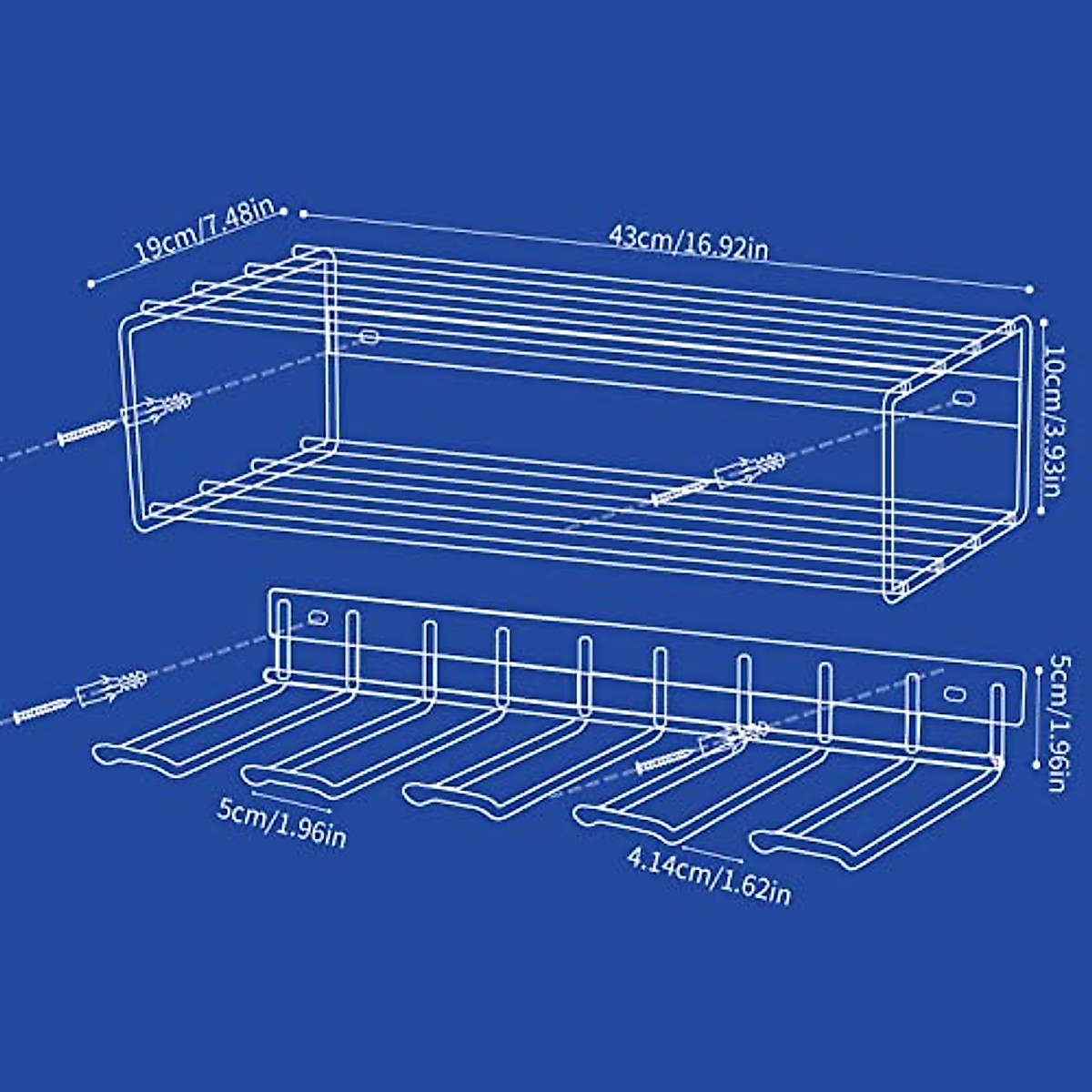 PITCH + PULSE Power Tool Organizer, Garage Tool Storage Organization, Drill Holder Racks Wall Mount Floating Shelf Set for Workshop Shed Pegboard Fitted